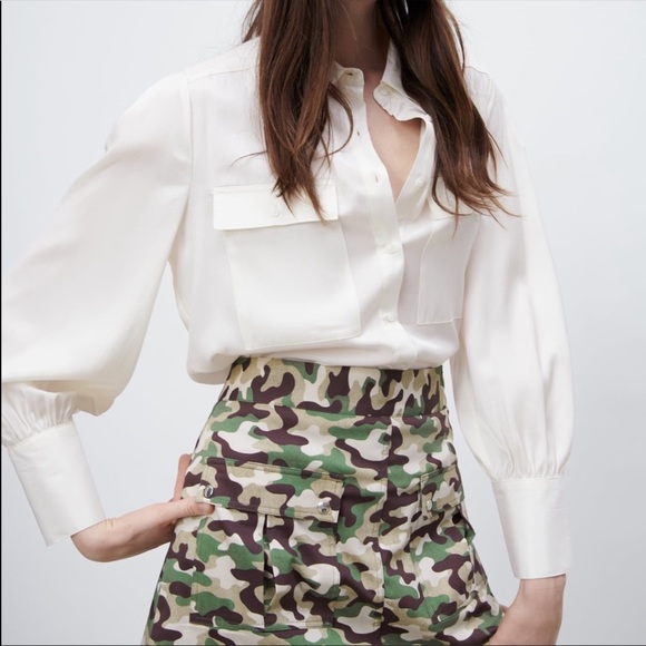 Zara | Tops | Zara Satin Effect Pocket Shirt | Poshmark